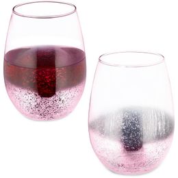 Relaxdays - Weingläser ohne Stiel, 2er Set, Rotweinbecher, je 500 ml Fassungsvermögen, Wassergläser, Dessertgläser, rosa