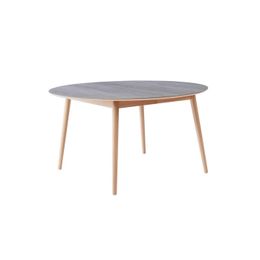 Hammel Furniture Esstisch Meza Designtisch mit Auszugsfunktion und 2 Einlegeplatten, runde Tischplatte aus Keramik, Massivholzgestell, grau