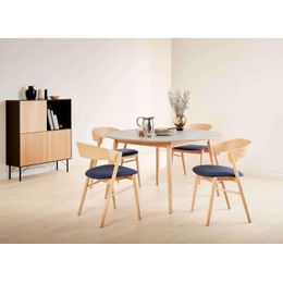 Hammel Furniture Esstisch Meza Designtisch mit Auszugsfunktion und 2 Einlegeplatten, runde Tischplatte aus Keramik, Massivholzgestell, grau