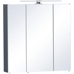 Welltime Spiegelschrank Kent Badmöbel. Breite 70 cm, LED-Beleuchtung und Schalter-/Steckdosenbox, blau