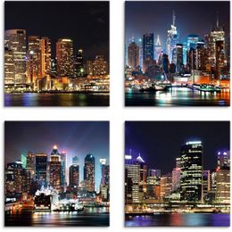 Artland Leinwandbild Sydney Hafen und New York Times Square, Städte (4 St), 4er Set, verschiedene Größen, blau