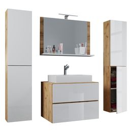 Vcm Badblock Lendas XL 60cm Unterschrank + Spiegel + 2 Seitenschränke Honig-Eiche/Weiß