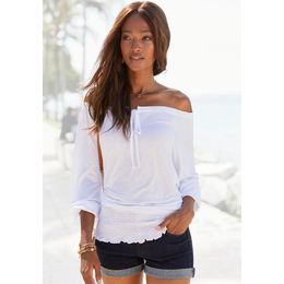 Lascana Carmenshirt weiß Gr. 32/34 für Damen. Mit Carmenausschnitt. Figurumspielend