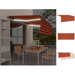 vidaXL Markise Gelenkarmmarkise Einziehbar mit Volant LED 4x3 m Orange Braun Balkon