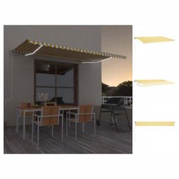 vidaXL Markise Automatische Markise mit LED Windsensor 500x300 Gelb Weiß Balkon Ter