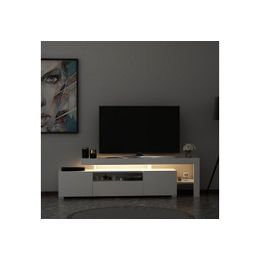 moebel17 TV-Regal TV Lowboard Weiß mit LED Beleuchtung Hochglanz 904