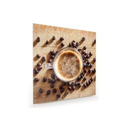 Primedeco Glasbild Wandbild Quadratisch Eine Tasse Kaffee mit Aufhängung
