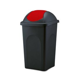 BigDean Mülleimer 60 L XL schwarz Rot Schwingdeckel Müllsammler Abfalleimer Mülltonne