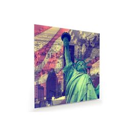 Primedeco Glasbild Wandbild Quadratisch Collage NYC Wahrzeichen mit Aufhängung