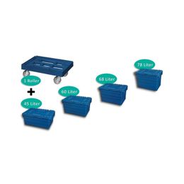 Logiplast Transportbehälter Set 4 Stück Distributionsbehälter + 1 Stück Transportroller in blau