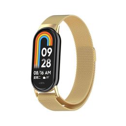 Wigento Smartwatch-Armband Milanese Uhrenarmband mit Magnetverschluss für Xiaomi Mi Band 8 Gold