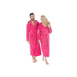 CelinaTex Bademantel Morgenmantel Kapuze Fleece wadenlang für Sie&Ihn Samos S pink