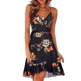 Orient Phoenix Sommerkleid Damen Sommerkleider Blumenmuster Kleid V-Ausschnitt Strandkleid Sommer sexy