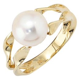 Schmuck Krone Fingerring Damenring Ring Goldring mit Perle 585 Gold Gelbgold schlicht für Damen
