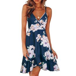 Orient Phoenix Sommerkleid Damen Sommerkleider Blumenmuster Kleid V-Ausschnitt Strandkleid Sommer sexy