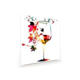 Primedeco Glasbild Wandbild Quadratisch Buntes Weinglas mit Aufhängung