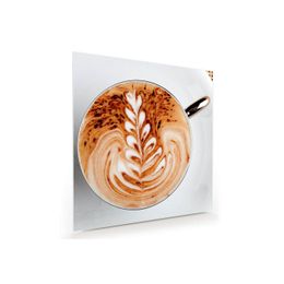Primedeco Glasbild Wandbild Quadratisch Cappuccino in Tasse mit Aufhängung
