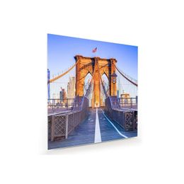 Primedeco Glasbild Wandbild Quadratisch NYC Brooklyn Bridge Sunset mit Aufhängung