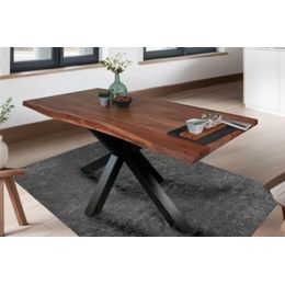 Esstisch Baumkante Akazie massiv Nussbaum 180 x 90 cm Spider-Gestell schwarz TIM