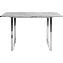 LEONIQUE Esstisch Cevennen (1-St), Tischplatte MDF in Marmor Optik, Gestell aus Metall, 120 oder 160 cm, silberfarben|weiß