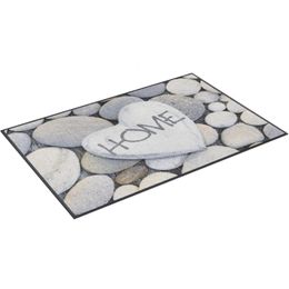 Fußmatte Pebble Stones, wash+dry by Kleen-Tex, rechteckig, Höhe: 7 mm, Schmutzfangmatte, Motiv Kieselsteine, mit Spruch, rutschhemmend, grau