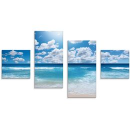 Glasbild Artland "Großartige Strandlandschaft" Bilder Gr. B/H: 120 cm x 70 cm, Strand, 4 St., blau Glasbilder