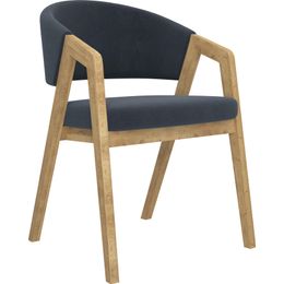 Armlehnstuhl Home Affaire "Molino" Stühle Gr. B/H/T: 57 cm x 80 cm x 64 cm, Microfaser, Massivholz, blau (blau (duncan 7106), eiche natur) Holzstühle