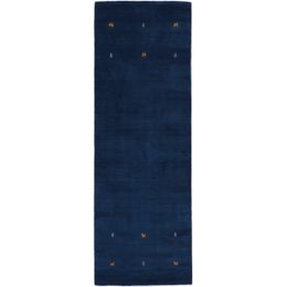 Wollteppich CarpetFine "Gabbeh Uni" Teppiche Gr. B/L: 60 cm x 180 cm, 15 mm, 1 St., blau Orientalische Muster