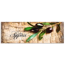Küchenrückwand Artland "Oliven Guten Appetit" Spritzschutzwände Gr. B/H: 150 cm x 50 cm, braun Küchendekoration