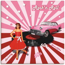 Wandbild Artland "Rock'n Roll die 50er Jahre" Bilder Gr. B/H: 100 cm x 100 cm, Leinwandbild Auto, 1 St., pink Kunstdrucke