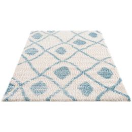 Hochflor-Teppich Carpet City "Pulpy 563" Teppiche Gr. B/L: 160 cm x 230 cm, 30 mm, 1 St., blau (blau, creme) Esszimmerteppiche