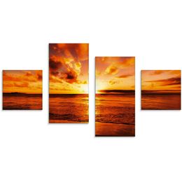Glasbild Artland "Schöner Sonnenuntergang Strand" Bilder Gr. B/H: 120 cm x 70 cm, Gewässer, 4 St., orange Glasbilder