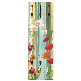 Garderobenleiste Artland "Farbvolle Blumen" Garderobenhalter Gr. B/H/T: 45 cm x 140 cm x 2,8 cm, bunt Haken