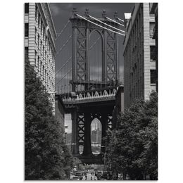 Glasbild Artland "New York Manhattan Bridge" Bilder Gr. B/H: 60 cm x 80 cm, Glasbild Amerika Hochformat, 1 St., schwarz Glasbilder