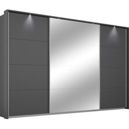 Schwebetürenschrank Rauch "Toma" Schränke Gr. B/H/T: 323 cm x 233 cm x 64 cm, Passepartout mit Beleuchtung, grau (graumetallic) Schranksysteme und Schrankserien mit umfangreicher Innenausstattung Passepartout