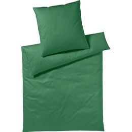 Bettwäsche Yes For Bed "Pure & Simple Uni in Gr. 135x200, 155x220 oder 200x200 cm" Gr. B/L: 200 cm x 220 cm (1 St.), B/L: 80 cm x 80 cm & 80 cm x 80 cm (2 St.), Mako-Satin, grün (dunkelgrün) Bettwäsche 200x220 cm