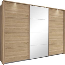 Schwebetürenschrank Rauch "Tubona" Schränke Gr. B/H/T: 278 cm x 214 cm x 64 cm, Passepartout mit Beleuchtung, 3 St., braun (struktureichefarben hell) Kleiderschrank Schwebetürenschrank Schwebetürenschränke und Schiebetürenschränke Schränke