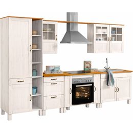 Küchenzeile Home Affaire "Alby" Komplettküchen-Sets Gr. B/T: 325 cm x 60 cm, weiß (küche: weiß, honigfarben, arbeitsplatte: honigfarben) Küchenzeilen ohne Elektrogeräte