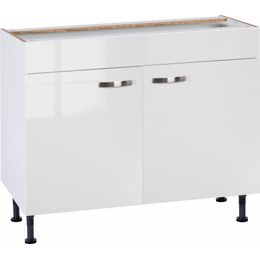 Spülenschrank Optifit "Cara" Schränke Gr. B/H/T: 100 cm x 87 cm x 58,4 cm, 2 St., weiß (weiß glänzend, weiß) Spülenschränke