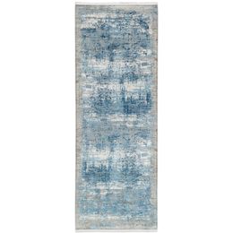 Läufer Musterring "APOLLO" Teppiche Gr. B/L: 80 cm x 250 cm, 8 mm, 1 St., grau (grau, blau) Kurzflor-Läufer
