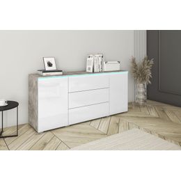 Sideboard Inosign "Vera" Sideboards Gr. B/H/T: 150 cm x 67,9 cm x 39,5 cm, matt-hochglanz, 3, grau (betonoptik, weiß hochglanz) Sideboards