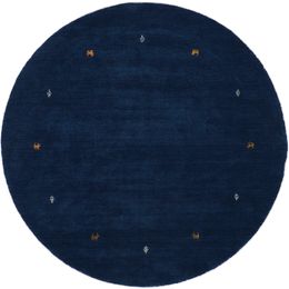 Wollteppich CarpetFine "Gabbeh Uni" Teppiche Gr. Ø 200 cm, 15 mm, 1 St., blau Orientalische Muster reine Wolle handgewebt, Gabbeh Tiermotiv warmes Raumklima viele Größen