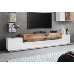 TV-Board Tecnos "Coro" Sideboards Gr. B/H/T: 240 cm x 51,6 cm x 45 cm, weiß (weiß hochglanz, ahornfarben) TV-Lowboards