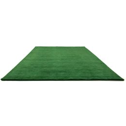 Wollteppich morgenland "GABBEH FEIN UNI" Teppiche Gr. B/L: 200 cm x 300 cm, 18 mm, 1 St., grün (dunkelgrün) Schurwollteppiche reine Schurwolle, uni, Wohnzimmer