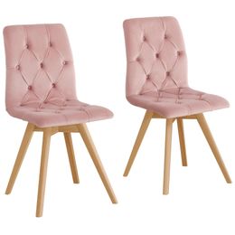 Esszimmerstuhl Andas "Rania" Stühle Gr. B/H/T: 45 cm x 91 cm x 55 cm, 2 St., Samtoptik, Beine oak white + Massivholz, rosa (rosa, eiche weiß) Küchenstühle