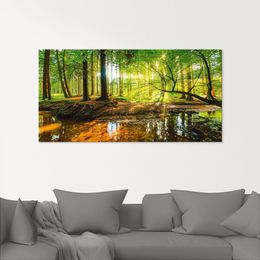 Glasbild Artland "Wald mit Bach" Bilder Gr. B/H: 50 cm x 50 cm, Wald, 3 St., grün Glasbilder