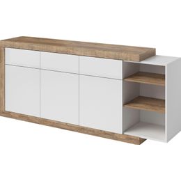 Sideboard Helvetia "Sintra" Sideboards Gr. B/H/T: 200 cm x 86,5 cm x 40 cm, samdal oak-weiss/weiss hochlanz, 3, braun (samdal oak, weiß, weiß hochglanz) Sideboards