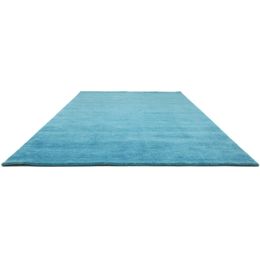 Wollteppich morgenland "GABBEH FEIN UNI" Teppiche Gr. B/L: 140 cm x 200 cm, 18 mm, 1 St., blau (türkis) Schurwollteppiche