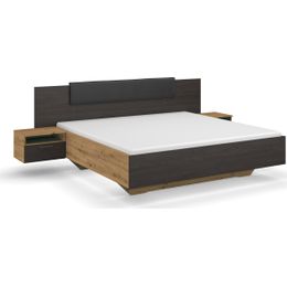 Bettanlage Rauch "Miro" Schlafzimmermöbel-Sets Gr. B/H/T: 278 cm x 99 cm x 207 cm, ohne Matratze, B/H: 180 cm x 200 cm, braun (eiche artisan, black oak) Rauch