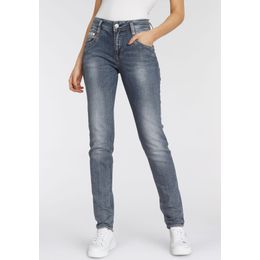 High-waist-Jeans Herrlicher "RADINA RECYCLED DENIM" Gr. 25, Länge 32, blau (bamiyan blue eco) Damen Jeans 5-Pocket-Jeans Röhrenjeans